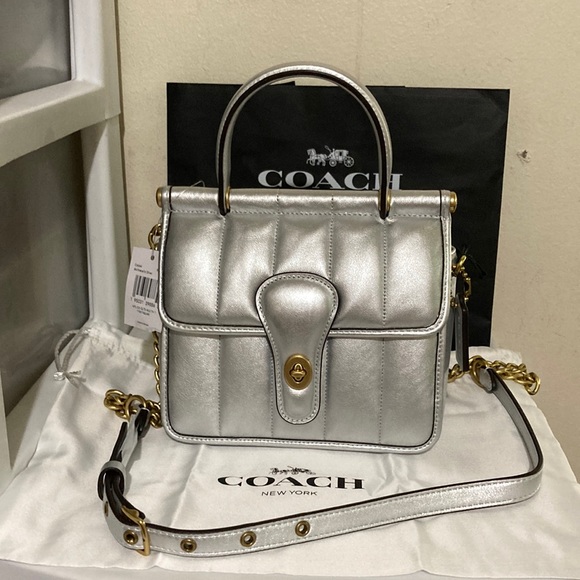 Coach | Bags | Coach Silver Metallic Qulited Leather Willis Bag | Poshmark